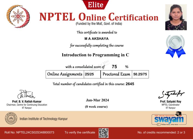 Thrilled to announce I've completed NPTEL's 8-week Thrilled to announce I've completed NPTEL's 8-week