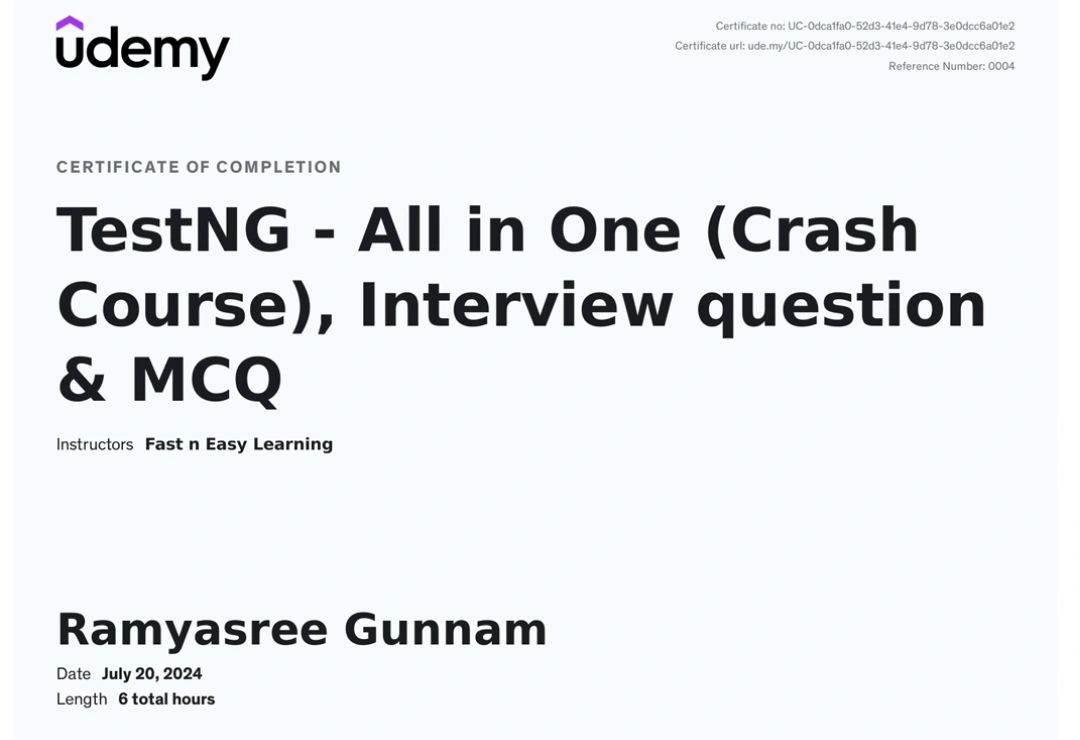 Gunnam Ramyasree on LinkedIn: TestNG Crash Course Gunnam Ramyasree on LinkedIn: TestNG Crash Course