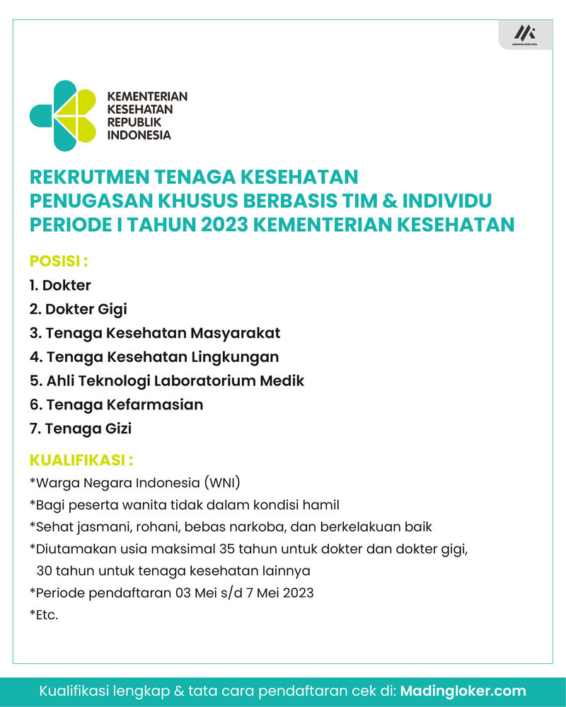 Madingloker Official on LinkedIn: Rekrutmen Tenaga Kesehatan Penugasan ... Madingloker Official on LinkedIn: Rekrutmen Tenaga Kesehatan Penugasan ...