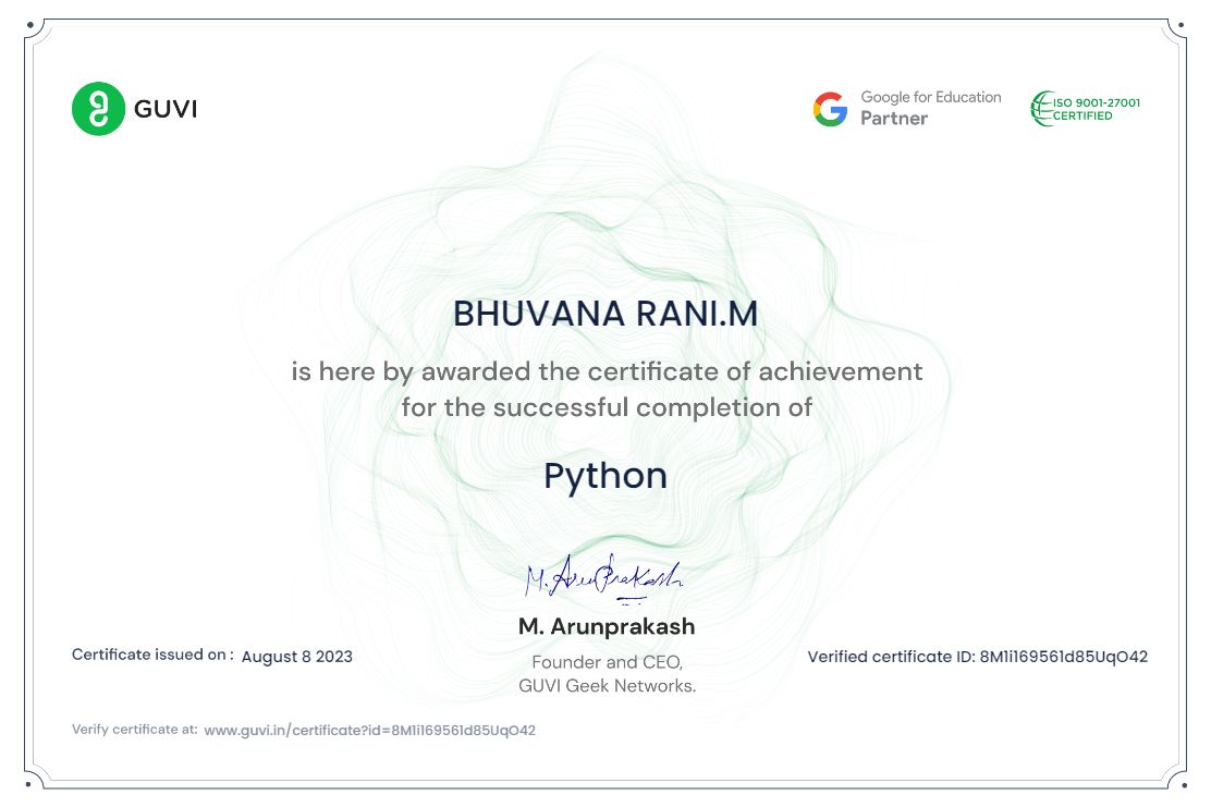 Bhuvana Rani M on LinkedIn: #python #programming #guvi Bhuvana Rani M on LinkedIn: #python #programming #guvi