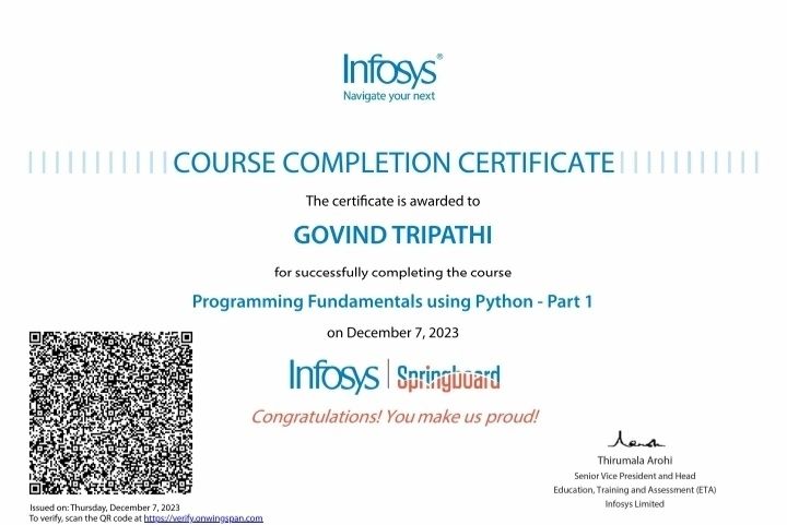 GOVIND T. on LinkedIn: Successful Completion of Python Programming GOVIND T. on LinkedIn: Successful Completion of Python Programming