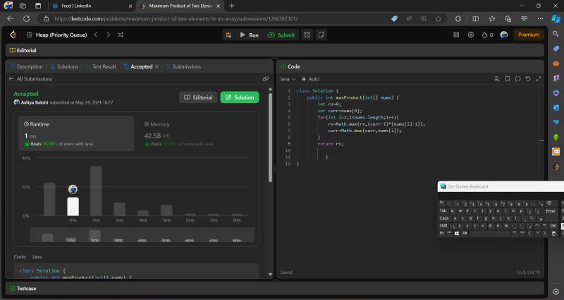 Aditya Bakshi on LinkedIn: Maximum product of two elements in LeetCode ... Aditya Bakshi on LinkedIn: Maximum product of two elements in LeetCode ...