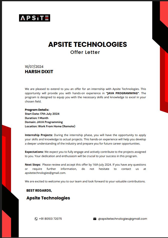 Harsh Dixit on LinkedIn: #apsite #internship Harsh Dixit on LinkedIn: #apsite #internship