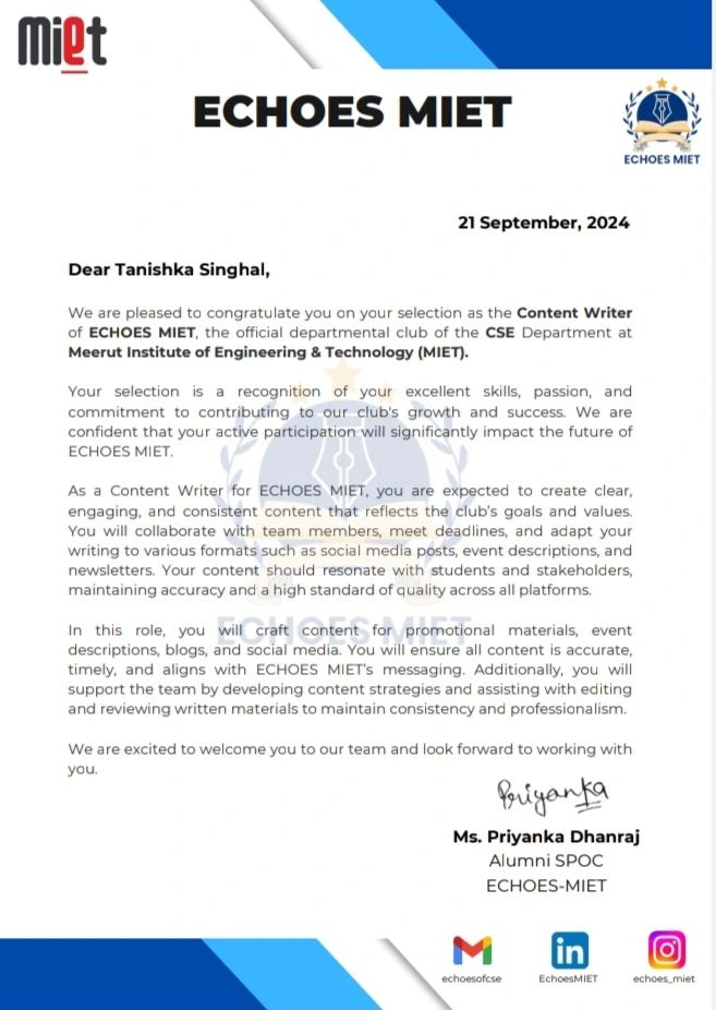 Tanishka Singhal on LinkedIn: #contentwriter #echoesmiet #newbeginnings Tanishka Singhal on LinkedIn: #contentwriter #echoesmiet #newbeginnings