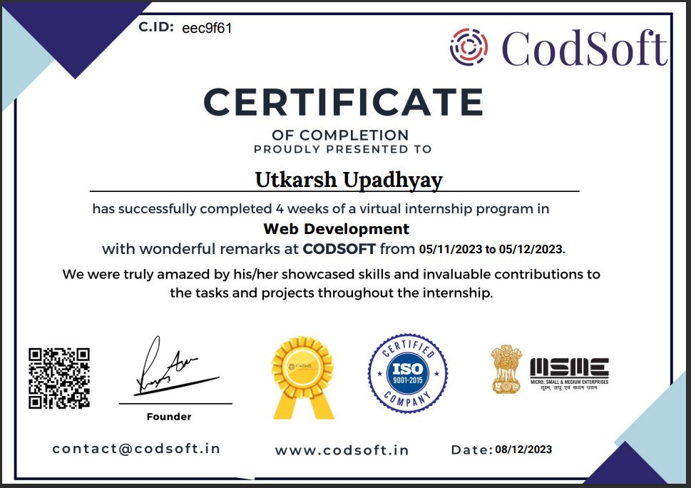 Utkarsh Upadhyay on LinkedIn: #codesoft #webdevelopment #internship Utkarsh Upadhyay on LinkedIn: #codesoft #webdevelopment #internship