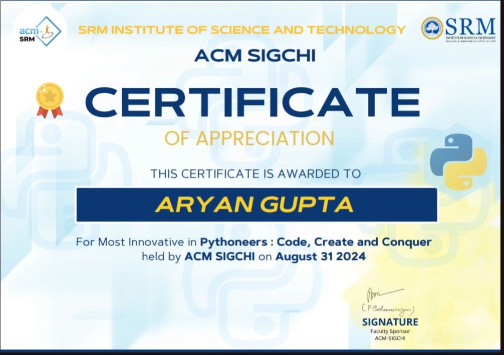 Aryan Gupta on LinkedIn: #achievement #python #innovation #acmsigchi # ... Aryan Gupta on LinkedIn: #achievement #python #innovation #acmsigchi # ...