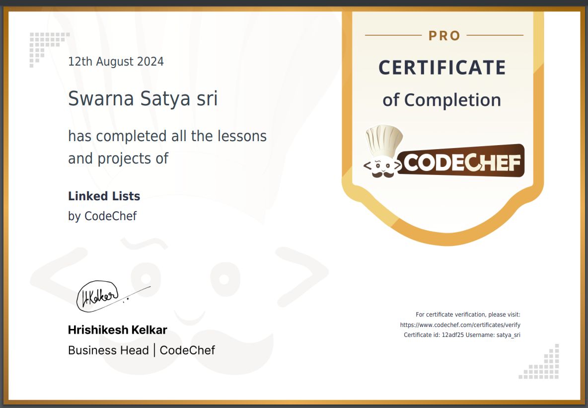 Swarna Satya sri on LinkedIn: #codechef #certificate #codingskills # ... Swarna Satya sri on LinkedIn: #codechef #certificate #codingskills # ...