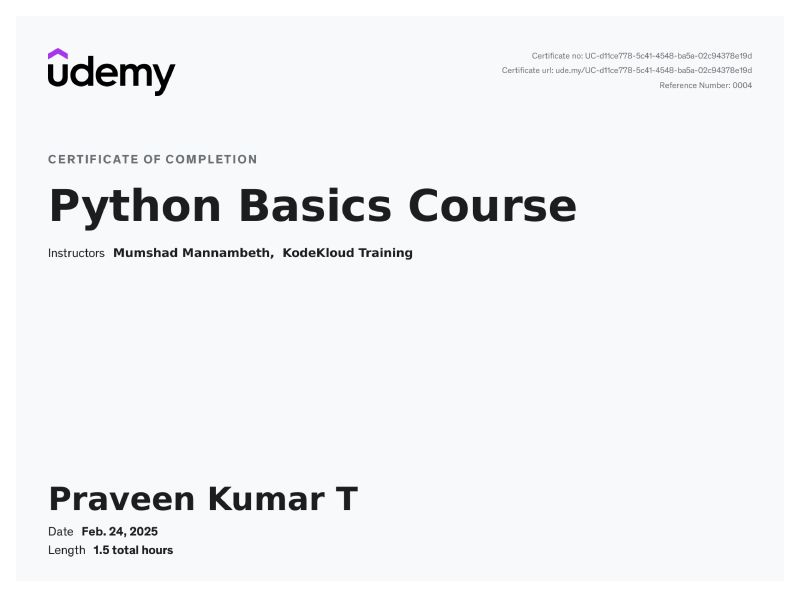 #python #coding #udemy #kodekloud #infosysspringboard #certification ... #python #coding #udemy #kodekloud #infosysspringboard #certification ...