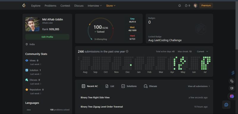 Finished 100 LeetCode problems with DSA course | Md Aftab Uddin posted ... Finished 100 LeetCode problems with DSA course | Md Aftab Uddin posted ...