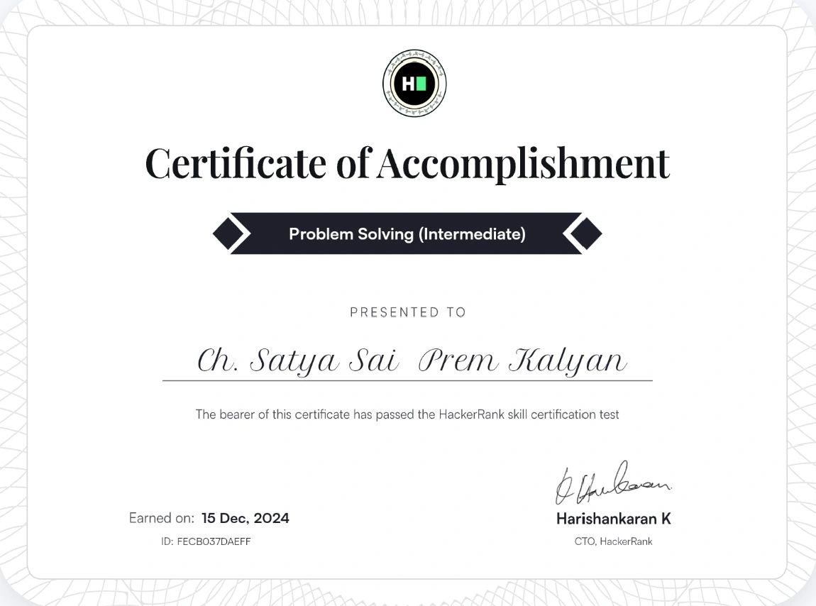 Ch. Prem Kalyan on LinkedIn: #achievement #problemsolving # ... Ch. Prem Kalyan on LinkedIn: #achievement #problemsolving # ...