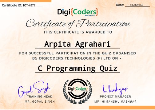 Arpita Agrahari on LinkedIn: c programming test ... completed ️ ️ Arpita Agrahari on LinkedIn: c programming test ... completed ️ ️
