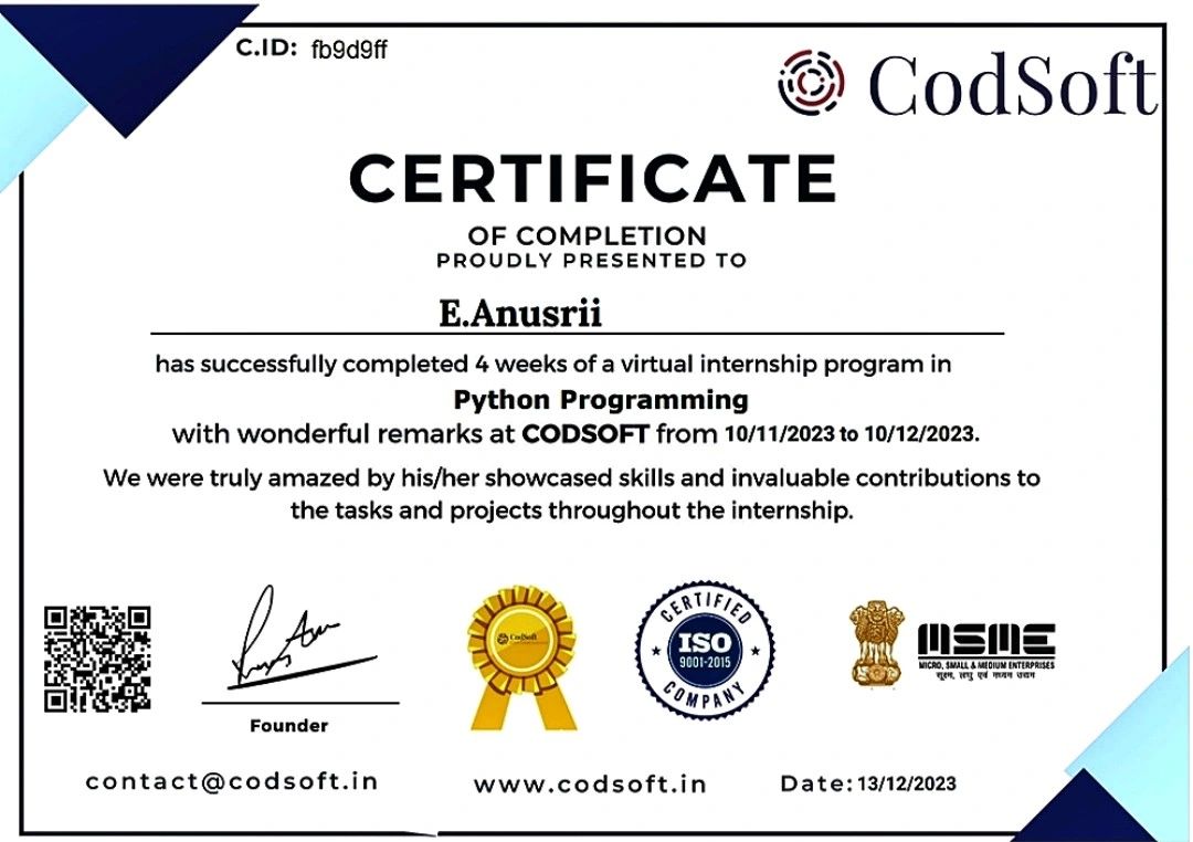 🎉I have successfully completed my internship program in python ... 🎉I have successfully completed my internship program in python ...