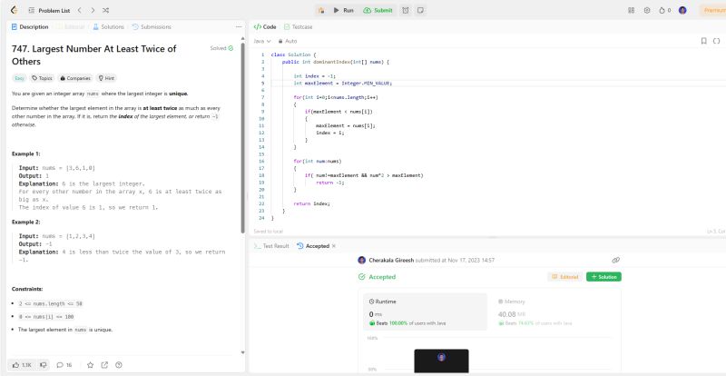 Resolved one LeetCode problem | Cherakala Gireesh posted on the topic ... Resolved one LeetCode problem | Cherakala Gireesh posted on the topic ...