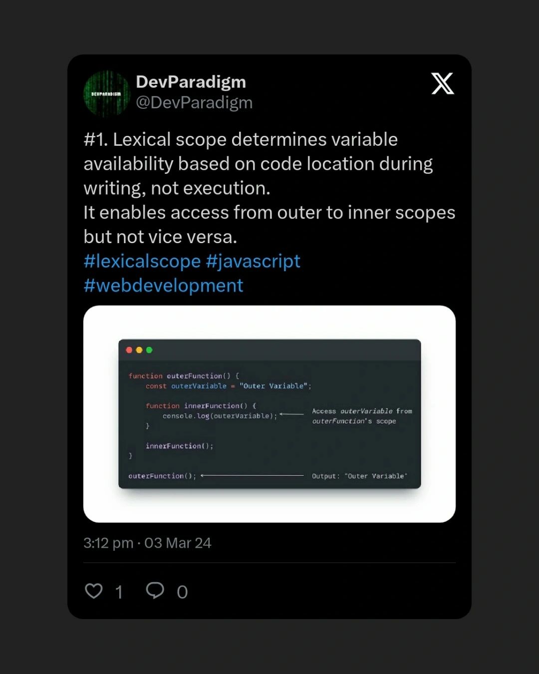 Learn lexical scope in JavaScript | DevParadigm posted on the topic ... Learn lexical scope in JavaScript | DevParadigm posted on the topic ...