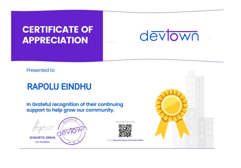 Rapolu Eindhu on LinkedIn: #connections #devtown #javascript #reactjs… Rapolu Eindhu on LinkedIn: #connections #devtown #javascript #reactjs…