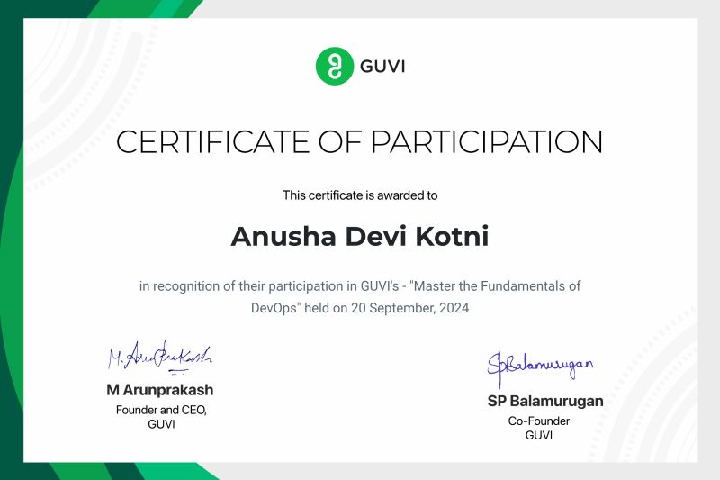 Anusha Devi Kotni on LinkedIn: #devops #guvi #certification # ... Anusha Devi Kotni on LinkedIn: #devops #guvi #certification # ...
