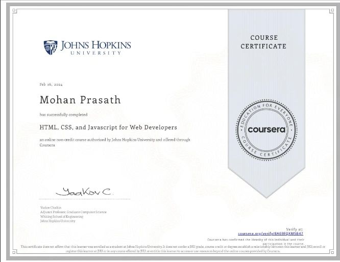 Hi, I have completed my HTML,CSS and JavaScript for Web Developers ... Hi, I have completed my HTML,CSS and JavaScript for Web Developers ...