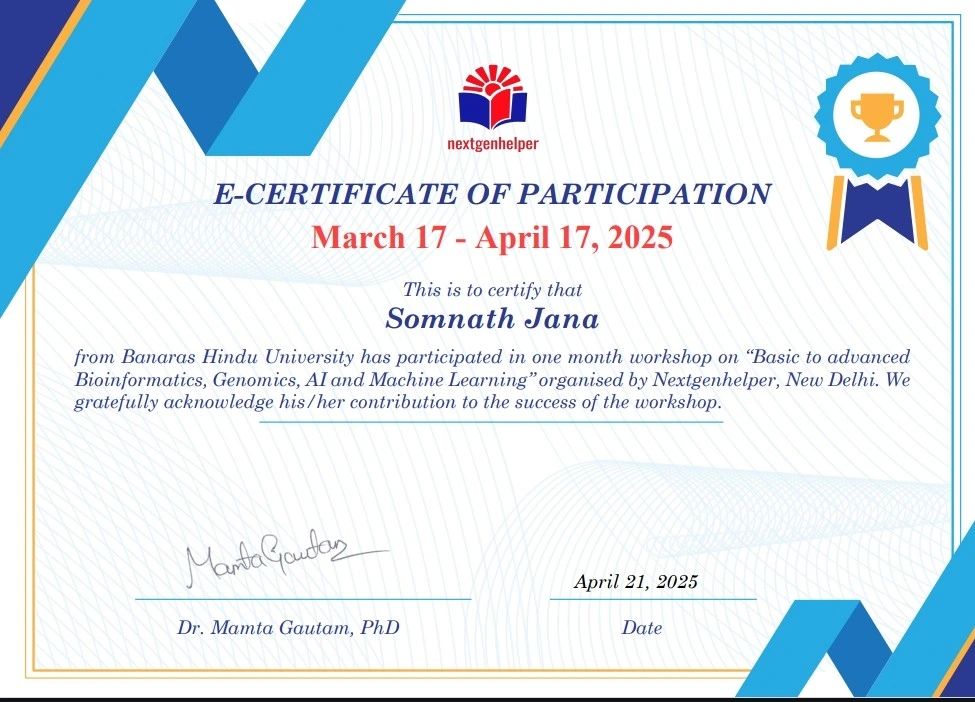 Completed an online course on bioinformatics, genomics, AI, and machine ... Completed an online course on bioinformatics, genomics, AI, and machine ...