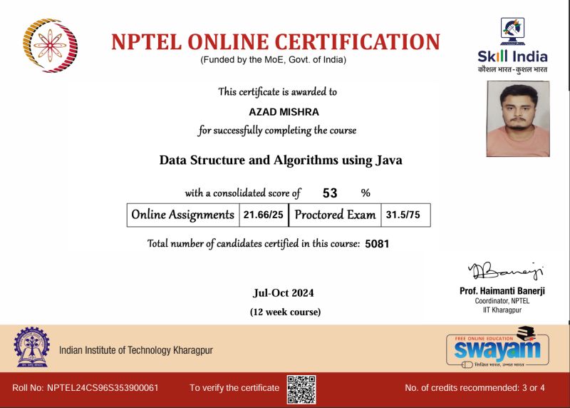 Azad Mishra on LinkedIn: #nptel #datastructures #algorithms #java # ... Azad Mishra on LinkedIn: #nptel #datastructures #algorithms #java # ...
