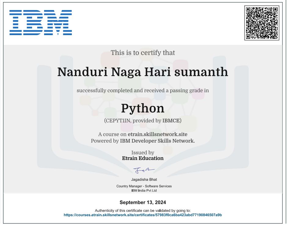 Hari Sumanth on LinkedIn: #python #ibm #certification #learning #growth ... Hari Sumanth on LinkedIn: #python #ibm #certification #learning #growth ...