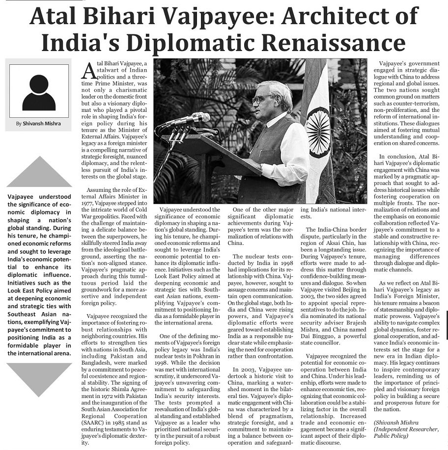 Shivansh Mishra on LinkedIn: #vajpayeelegacy #foreignpolicy Shivansh Mishra on LinkedIn: #vajpayeelegacy #foreignpolicy