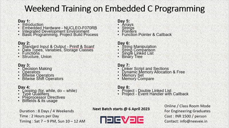 NEEVEE on LinkedIn: Weekend Training on Embedded C Programming over ... NEEVEE on LinkedIn: Weekend Training on Embedded C Programming over ...