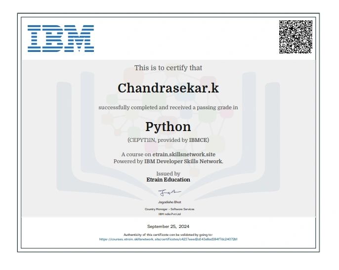 Chandra Sekar on LinkedIn: #python #ibm #certification #datascience # ... Chandra Sekar on LinkedIn: #python #ibm #certification #datascience # ...