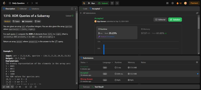 Day 12 of LeetCode Journey: XOR Queries on Subarray | Ajay Kannan ... Day 12 of LeetCode Journey: XOR Queries on Subarray | Ajay Kannan ...
