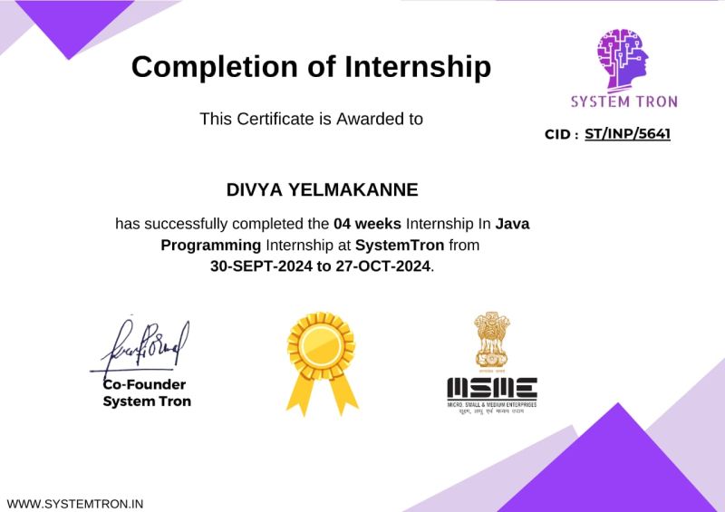 Divya Yelmakanne on LinkedIn: #java_programming #internship Divya Yelmakanne on LinkedIn: #java_programming #internship