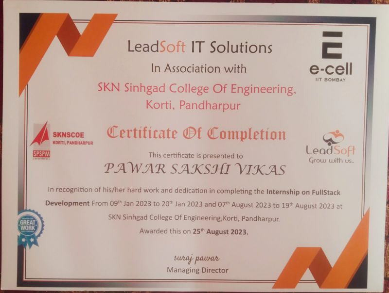 Sakshi Pawar on LinkedIn: #internship #certificate Sakshi Pawar on LinkedIn: #internship #certificate
