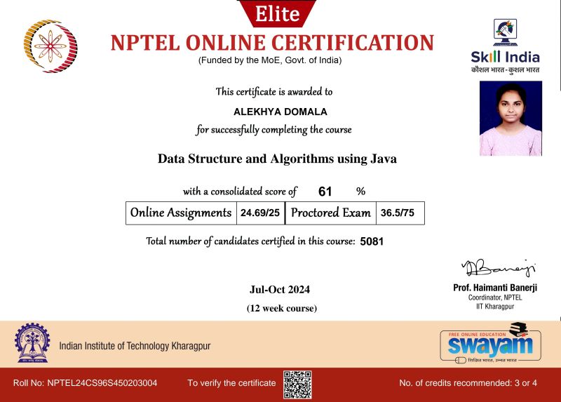 Alekhya Domala on LinkedIn: #nptel #datastructures #algorithms #java # ... Alekhya Domala on LinkedIn: #nptel #datastructures #algorithms #java # ...