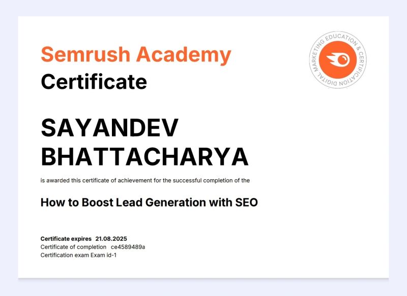 SAYAN DEV BHATTACHARYA on LinkedIn: successfully completed SEO lead ... SAYAN DEV BHATTACHARYA on LinkedIn: successfully completed SEO lead ...