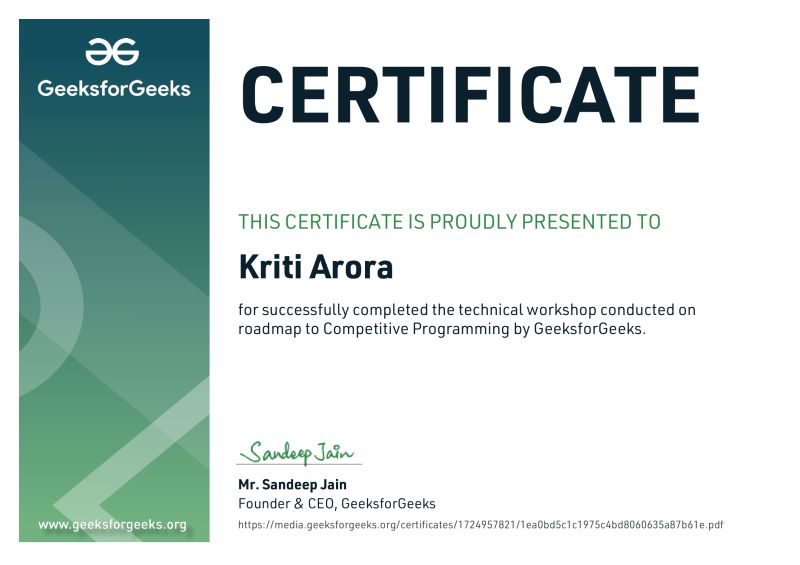 Kriti Arora on LinkedIn: #competitiveprogramming #geeksforgeeks #coding Kriti Arora on LinkedIn: #competitiveprogramming #geeksforgeeks #coding