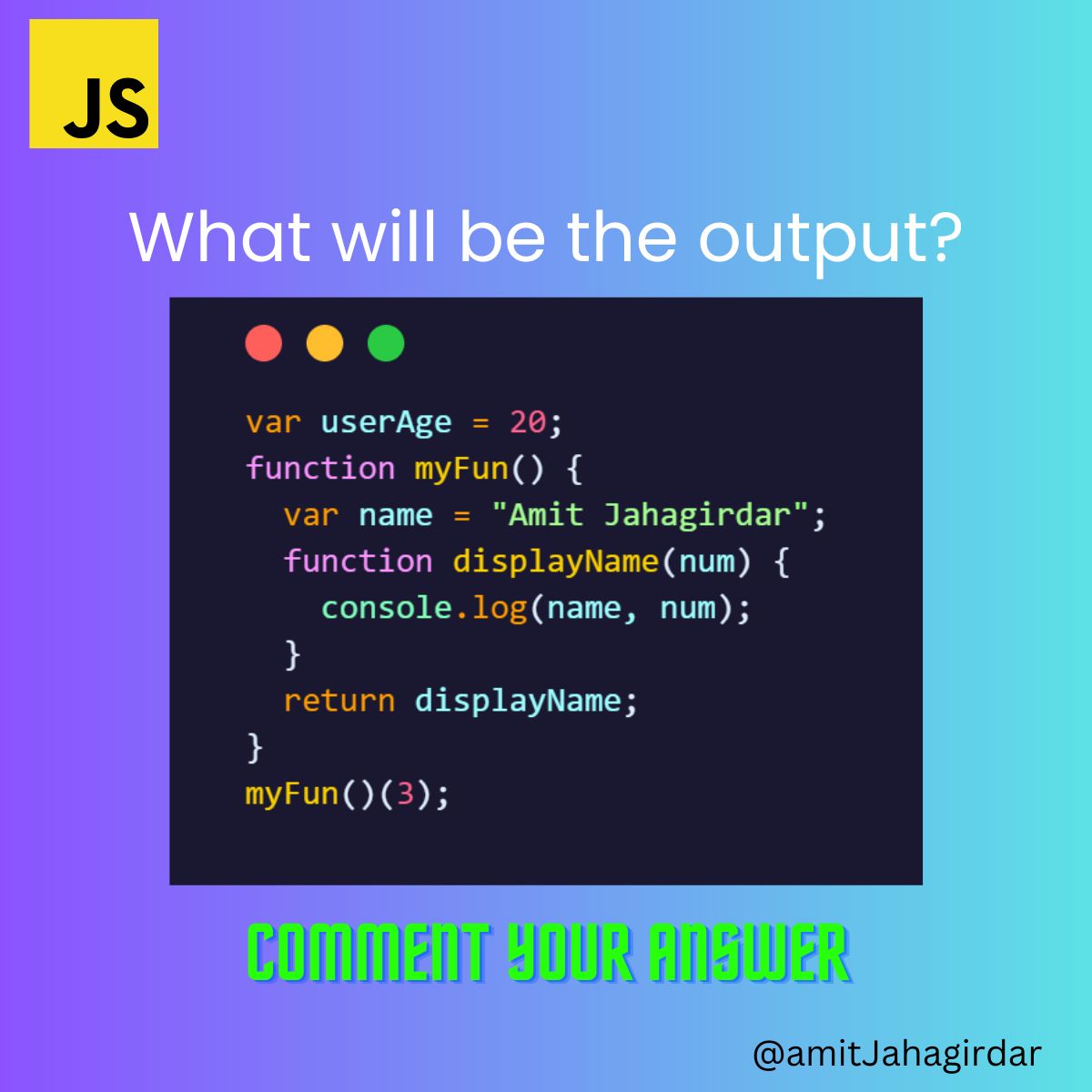 Amit Jahagirdar on LinkedIn: ๐ Test Your JavaScript Skills: Predict the ... Amit Jahagirdar on LinkedIn: ๐ Test Your JavaScript Skills: Predict the ...