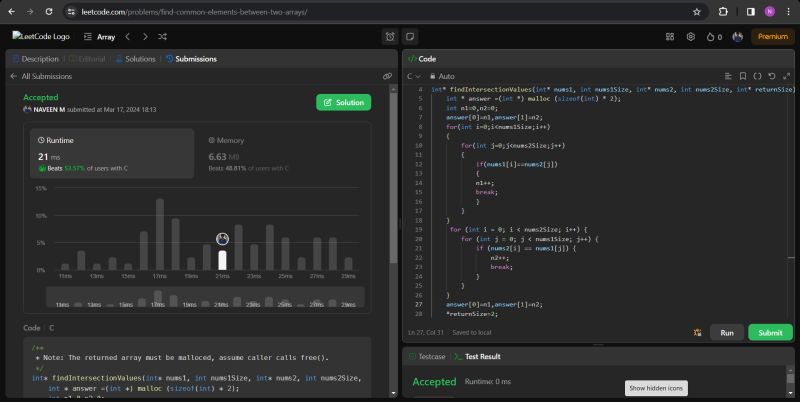 Day 13 of LeetCode: Find Common Elements Between Two Arrays | NAVEEN M ... Day 13 of LeetCode: Find Common Elements Between Two Arrays | NAVEEN M ...