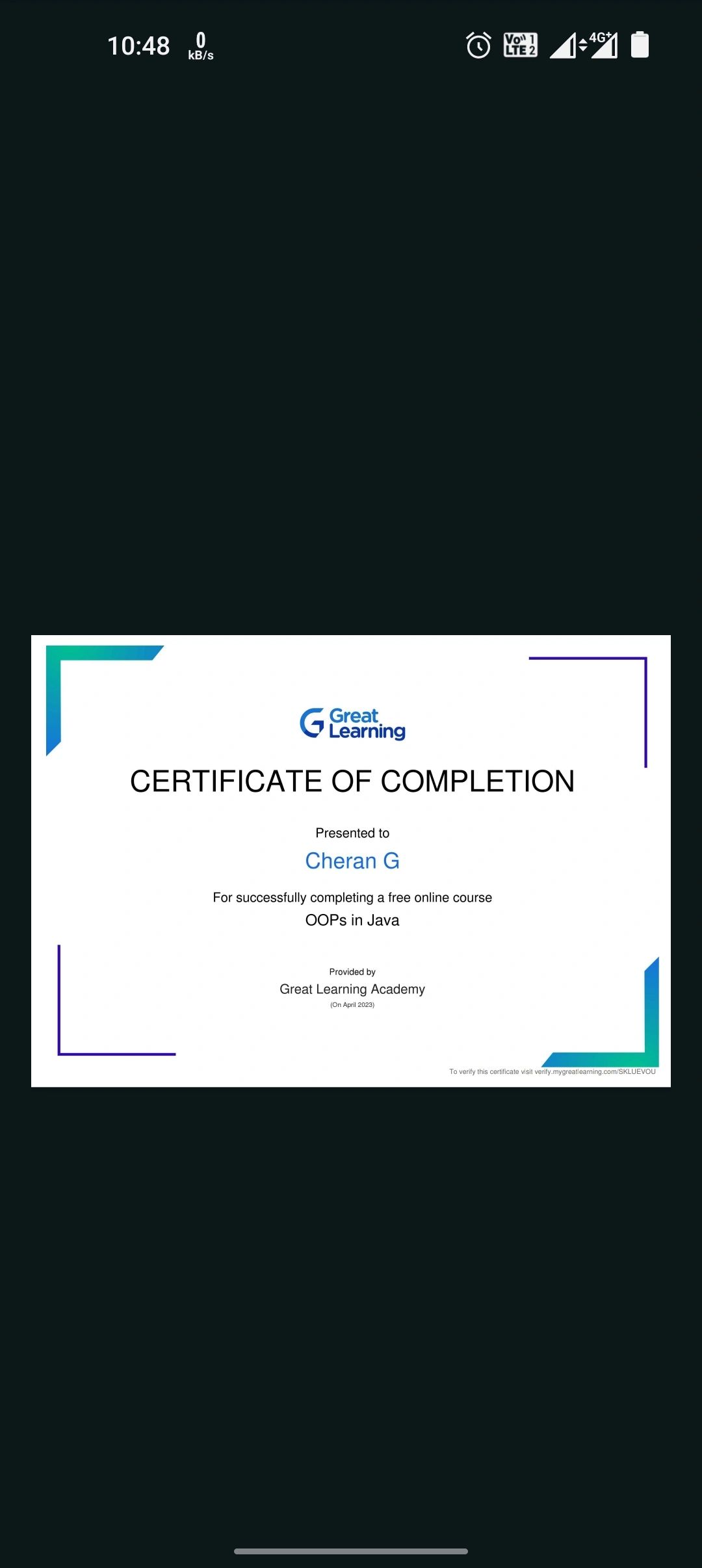 Cheran G on LinkedIn: #java #oop #certification #greatlearning Cheran G on LinkedIn: #java #oop #certification #greatlearning