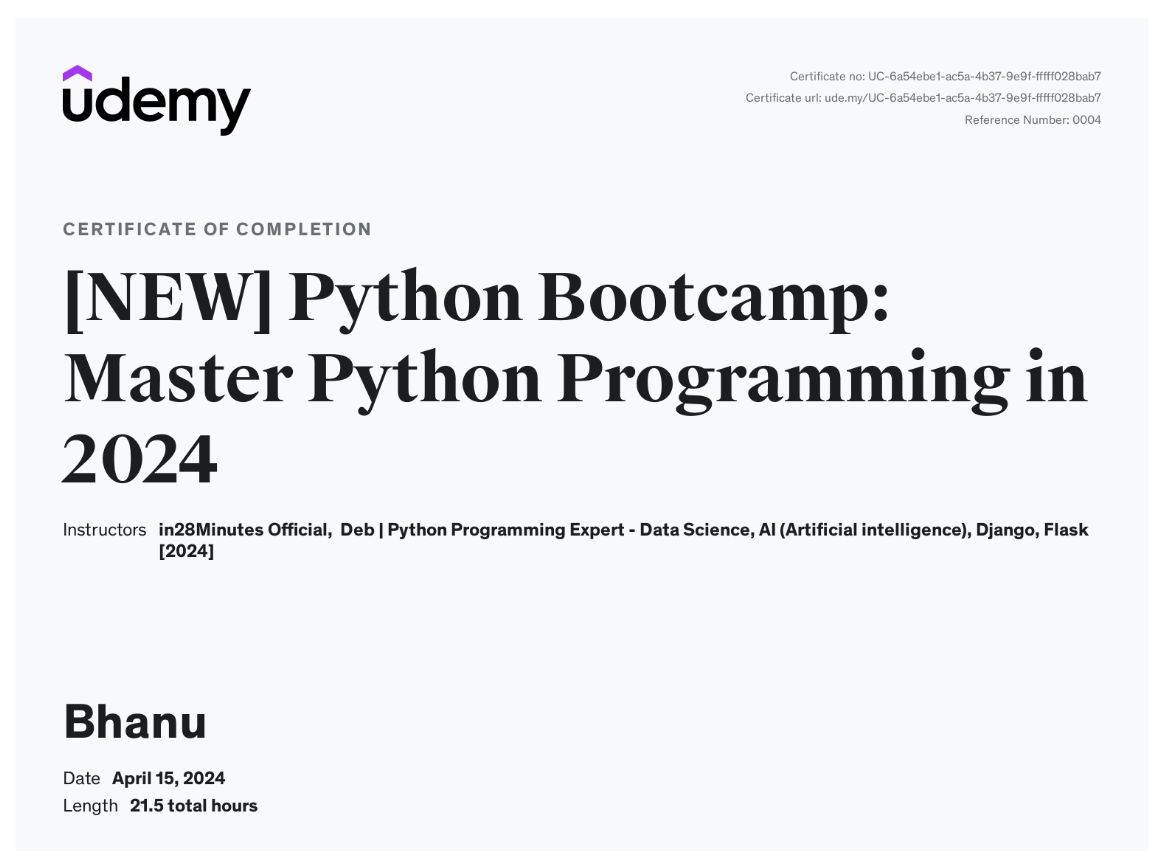 Bhanu Vijay Kumar on LinkedIn: #pythonprogramming #udemy # ... Bhanu Vijay Kumar on LinkedIn: #pythonprogramming #udemy # ...