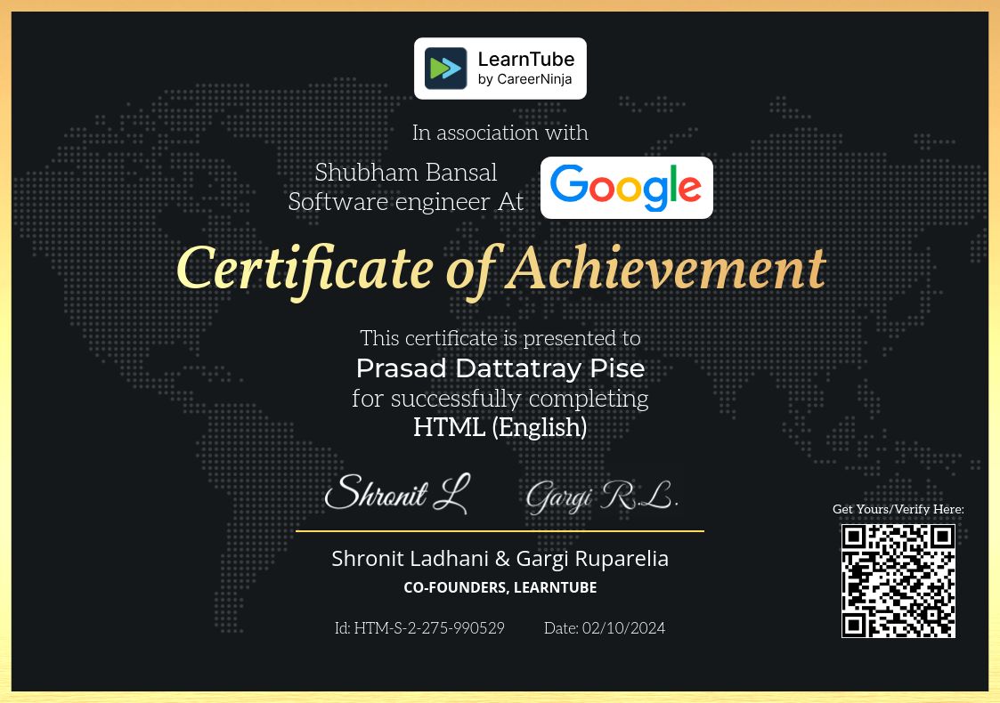 Prasad Pise on LinkedIn: #webdevelopment #htmlcertified #careergrowth # ... Prasad Pise on LinkedIn: #webdevelopment #htmlcertified #careergrowth # ...