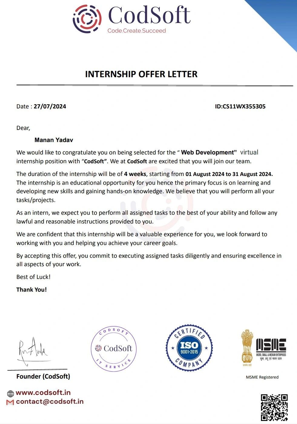 MANAN YADAV on LinkedIn: Pleased to announce that I've been selected ... MANAN YADAV on LinkedIn: Pleased to announce that I've been selected ...