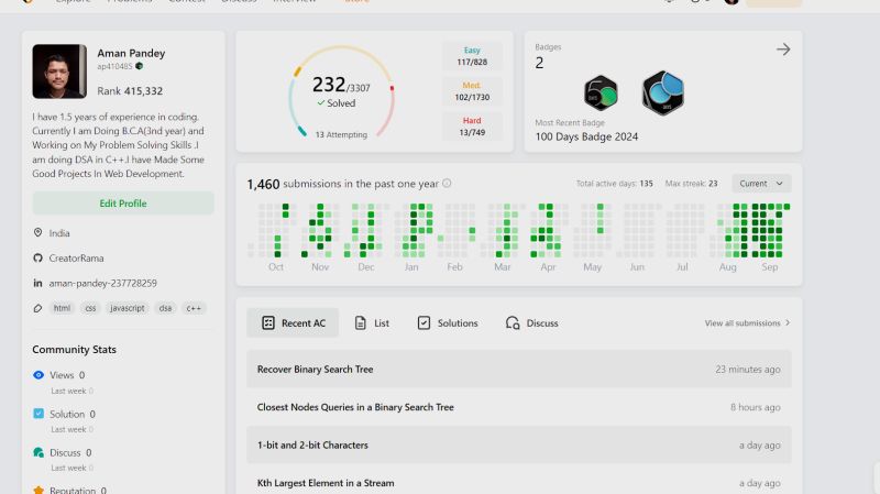 Aman Pandey on LinkedIn: #leetcode #dsa #mern #c Aman Pandey on LinkedIn: #leetcode #dsa #mern #c