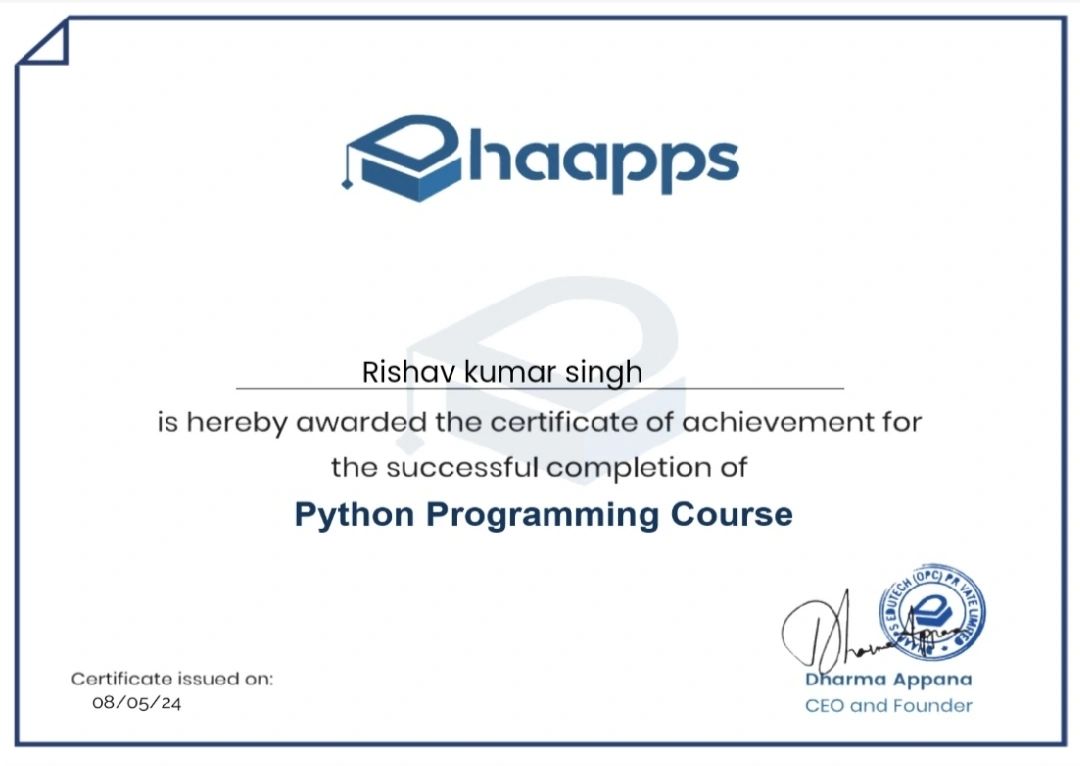 Rishav Kumar Singh on LinkedIn: Achievement: completed python ... Rishav Kumar Singh on LinkedIn: Achievement: completed python ...