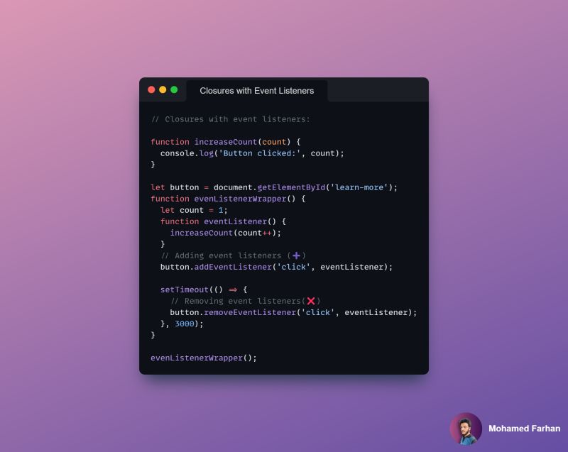 Mohamed Farhan P on LinkedIn: JavaScript Tipπ‘ Closures with Event ... Mohamed Farhan P on LinkedIn: JavaScript Tipπ‘ Closures with Event ...