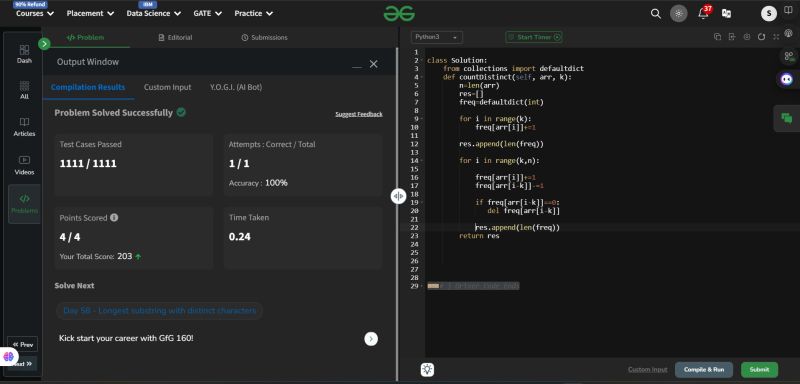 Day 57: Completed ️ Task: Count distinct elements in every window ... Day 57: Completed ️ Task: Count distinct elements in every window ...