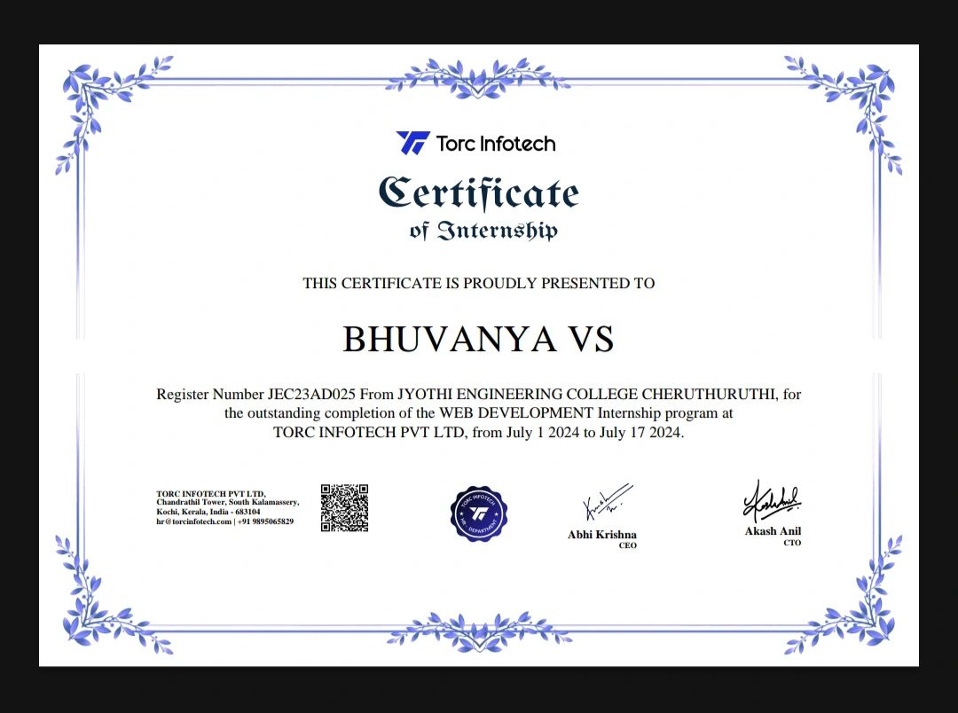 Bhuvanya VS on LinkedIn: Completed my 2nd internship at Torc Infotech ... Bhuvanya VS on LinkedIn: Completed my 2nd internship at Torc Infotech ...
