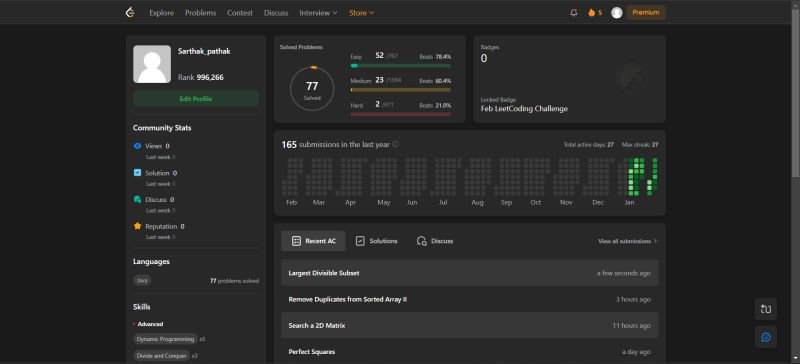 Leveled up on LeetCode challenge | Sarthak Pathak posted on the topic ... Leveled up on LeetCode challenge | Sarthak Pathak posted on the topic ...