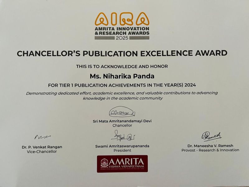 With immense pride, I announce the receipt of the prestigious Amrita ... With immense pride, I announce the receipt of the prestigious Amrita ...