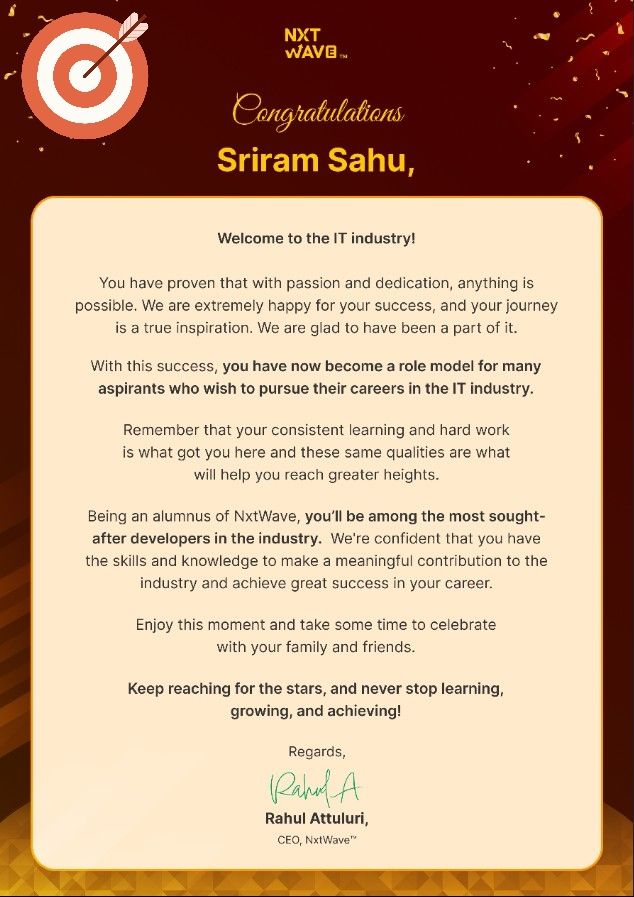 Sriram Sahu on LinkedIn: #nxtwave | 14 comments Sriram Sahu on LinkedIn: #nxtwave | 14 comments