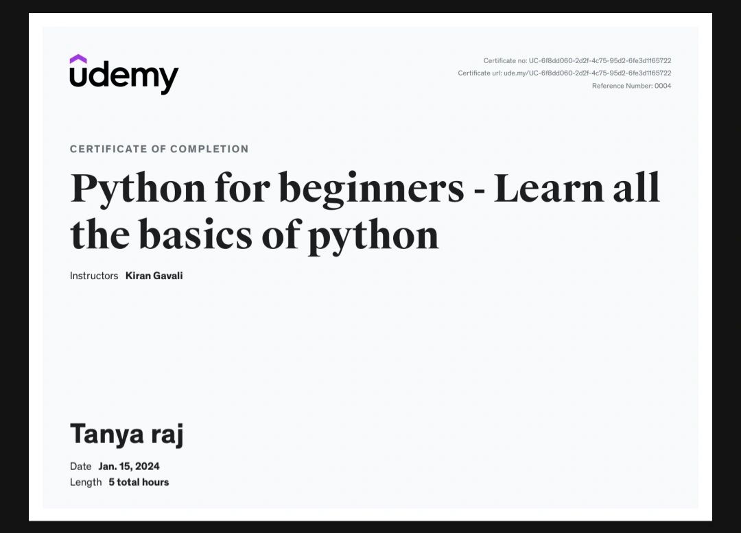 Tanya Raj on LinkedIn: #udemy #pythonprogramming Tanya Raj on LinkedIn: #udemy #pythonprogramming