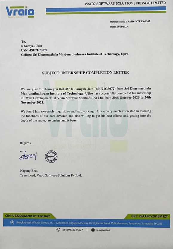 R Samyak Jain on LinkedIn: #vraiosoftwaresolutions R Samyak Jain on LinkedIn: #vraiosoftwaresolutions