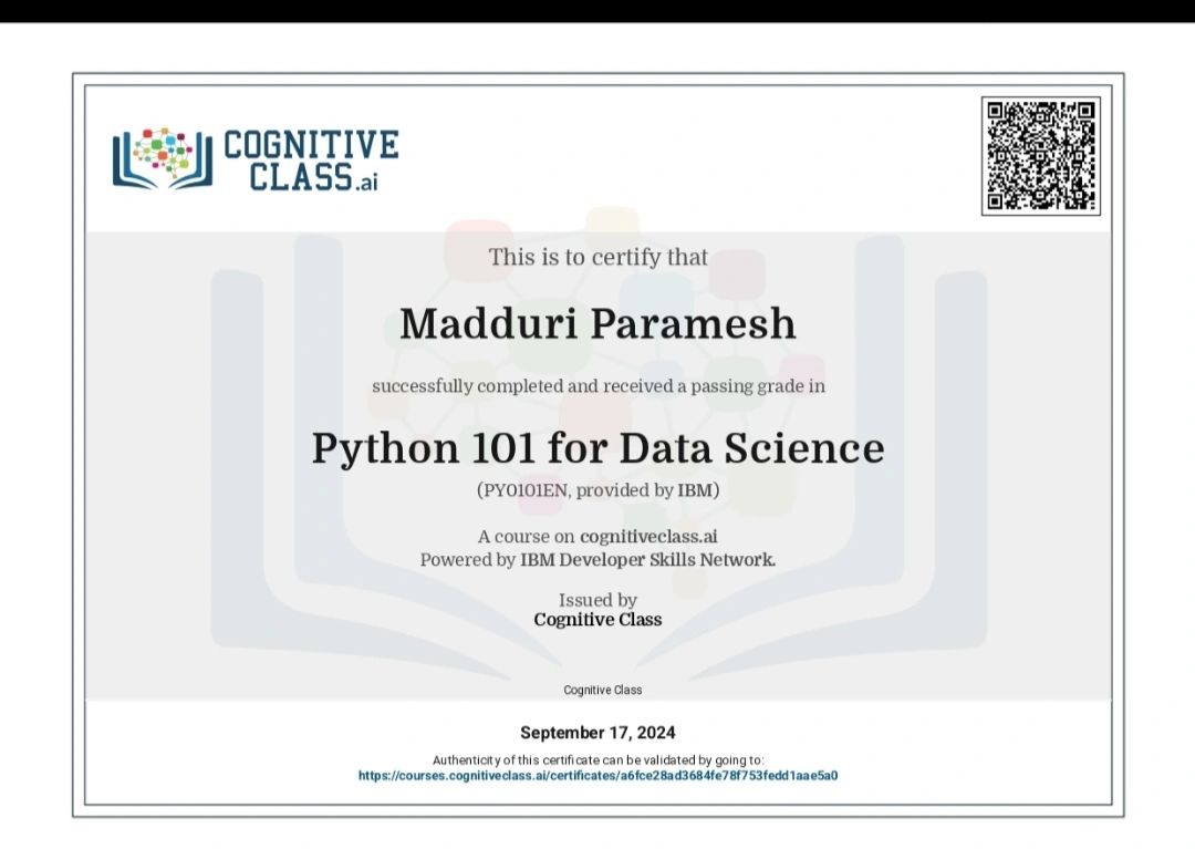 Madduri Paramesh on LinkedIn: Certified in Python for Data science... Madduri Paramesh on LinkedIn: Certified in Python for Data science...